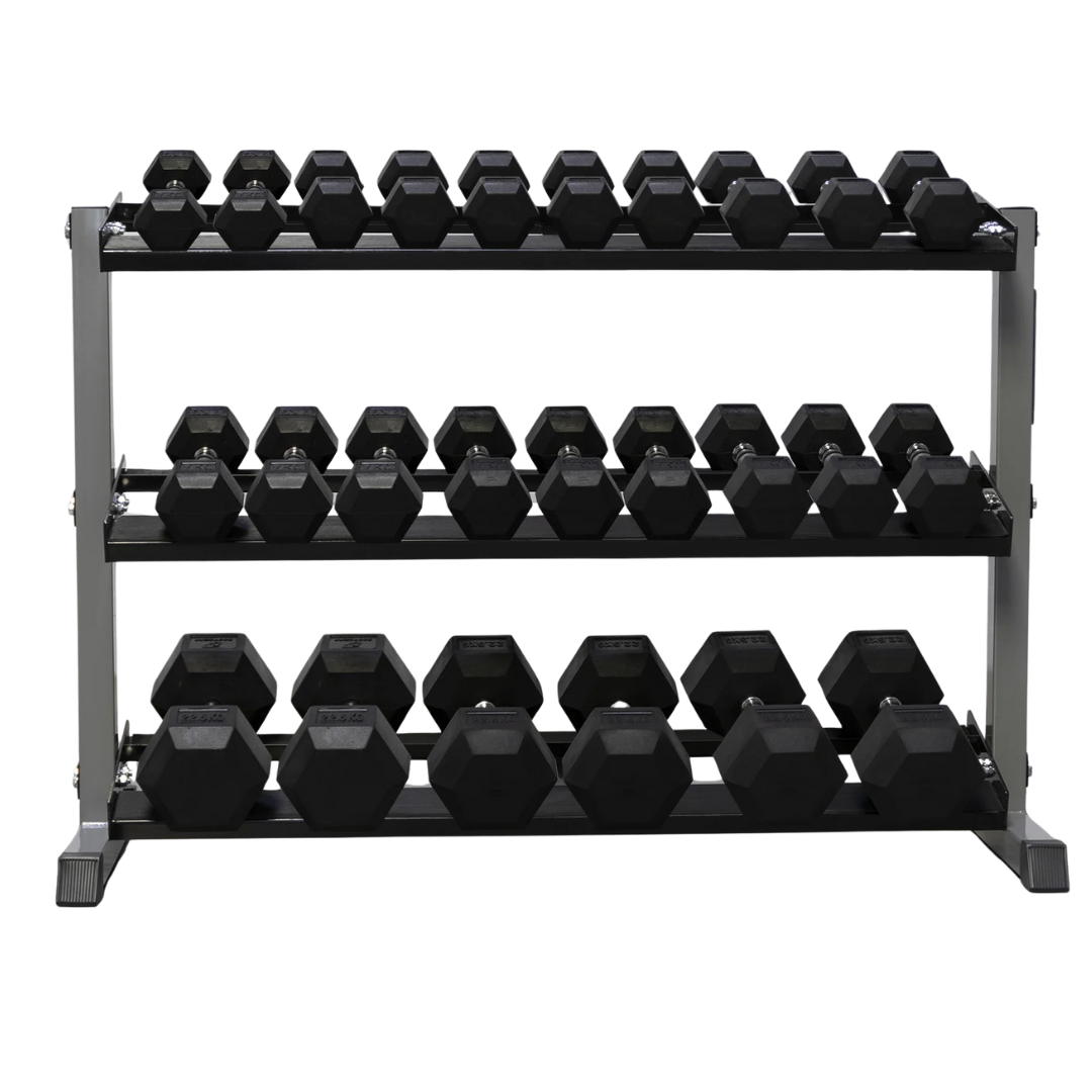 Hex Dumbbell Package 13 (Assorted 10-32.5KG + Rack) – Flex Fitness ...
